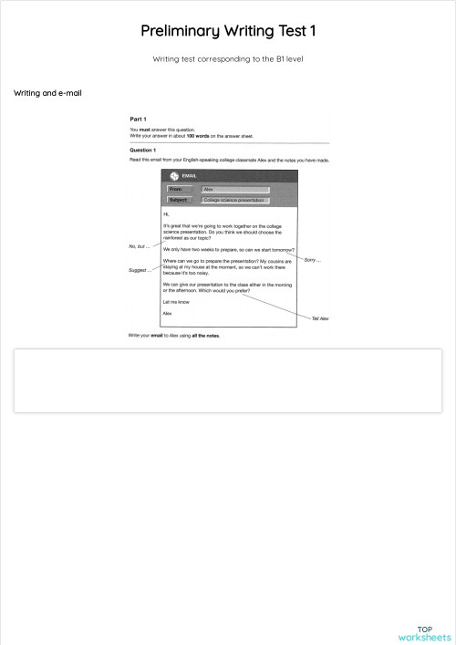 Preliminary Writing Test 1. Interactive worksheet | TopWorksheets