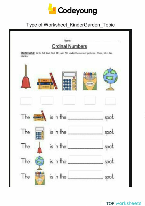 Ordinal numbers for g1. Interactive worksheet | TopWorksheets