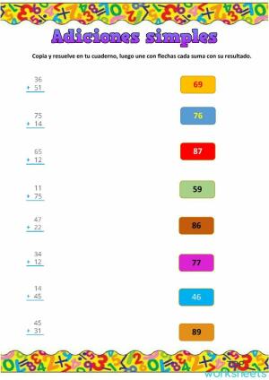 Adiciones de dos cifras. Ficha interactiva | TopWorksheets