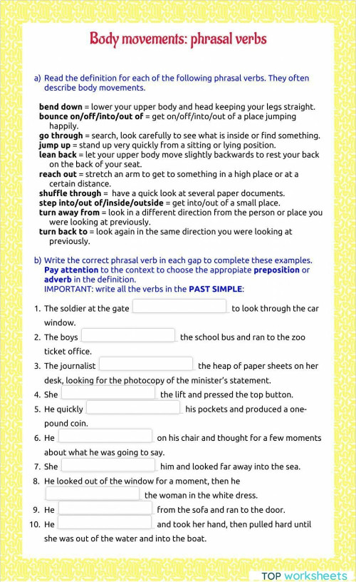 Body movements - phrasal verbs. Interactive worksheet | TopWorksheets