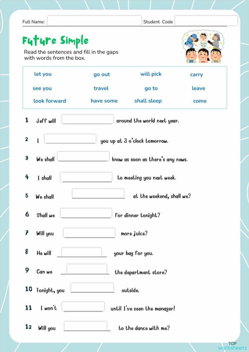 Future Simple 12. Interactive worksheet | TopWorksheets