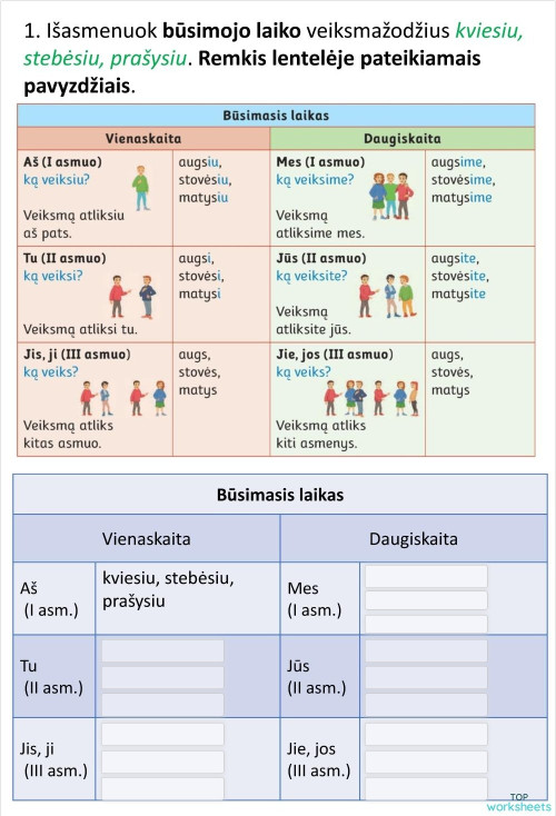 L.K.4 Kaip rašomi būsimojo laiko veiksmažodžiai?. Interactive worksheet ...