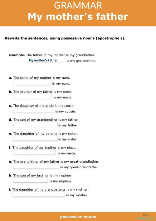 My mother's father. Interactive worksheet | TopWorksheets