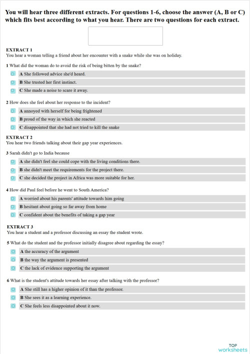 Listening comprehension: interactive worksheets and online exercises ...