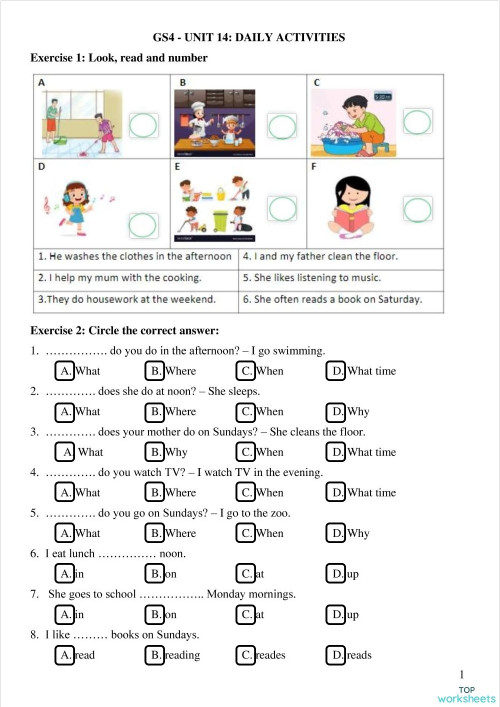 GS4 - Unit 14. Daily activities. Interactive worksheet | TopWorksheets