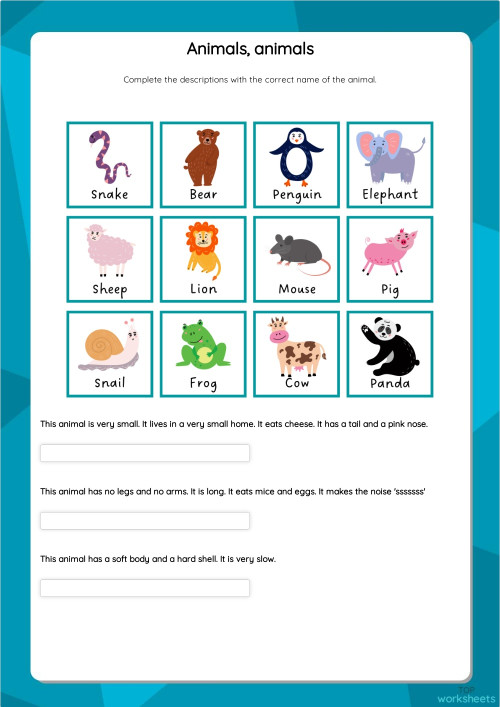 Animals, animals. Interactive worksheet | TopWorksheets