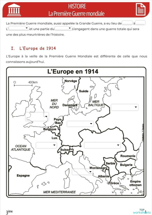 Première Guerre Mondiale p1. Fiche interactive | TopWorksheets