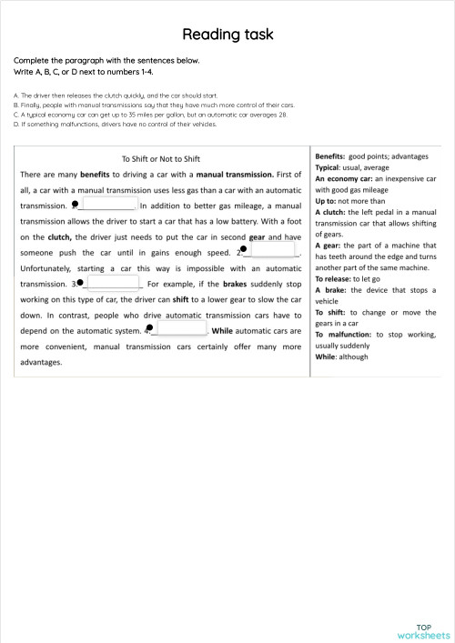 Reading task. Interactive worksheet | TopWorksheets