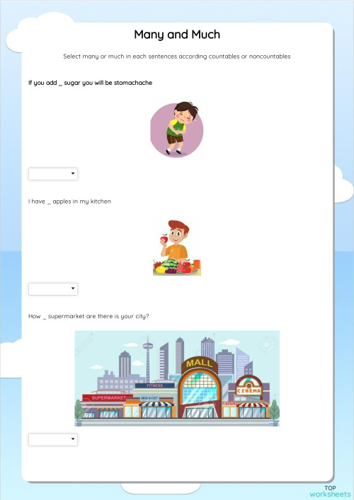 Many and Much. Interactive worksheet | TopWorksheets