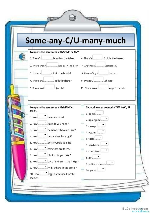 activity for some, any, much, many. Interactive worksheet | TopWorksheets