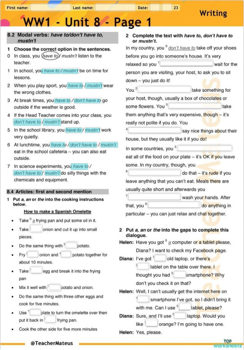Ww1 unit 8 Page 1. Interactive worksheet | TopWorksheets