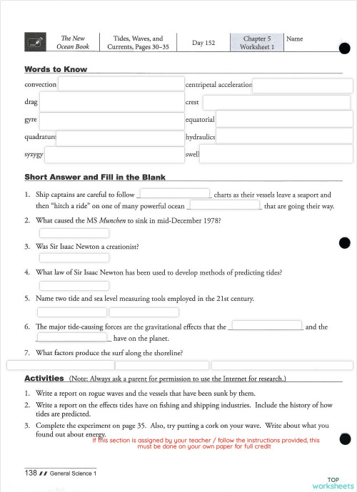Chapter 5: Pg 138 Wk 1 Tides, Waves, and Currents. Interactive ...