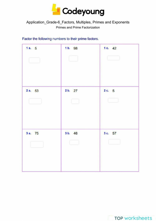 Primes and Prime Factorization Application. Interactive worksheet ...
