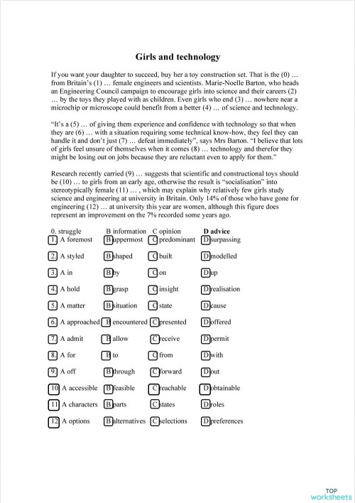 Girls and technology. Interactive worksheet | TopWorksheets