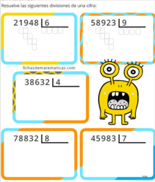 Divisiones de una cifra. Ficha interactiva | TopWorksheets