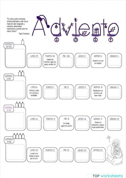 Adviento. Ficha interactiva | TopWorksheets