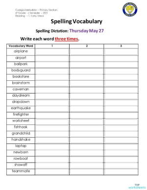 Spelling Vocabulary 6th Grade (May 24-28). Interactive worksheet ...