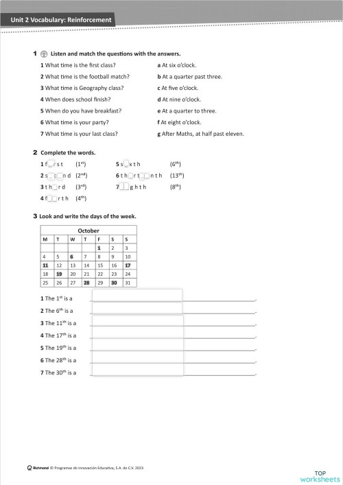 VOCABULARY UNIT 2 - 1ST SECONDARY. Ficha interactiva | TopWorksheets
