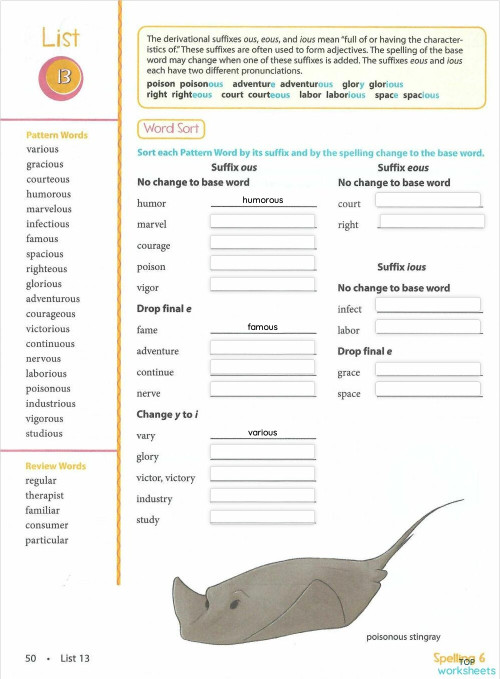 List 13: Patten Words Pg 50. Interactive worksheet | TopWorksheets