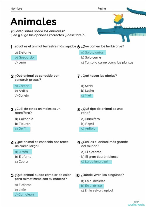 Animales: fichas interactivas y ejercicios online | TopWorksheets
