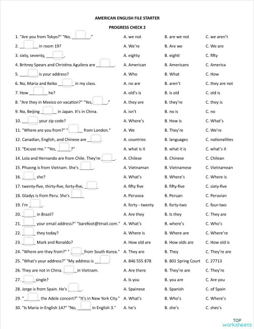 AEF Starter - Progress check 2. Interactive worksheet | TopWorksheets