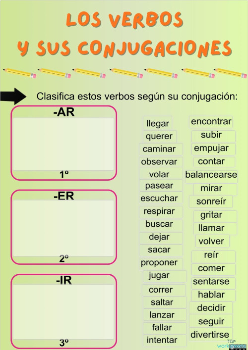 LOS VERBOS Y SU CONJUGACIÓN. Ficha interactiva | TopWorksheets