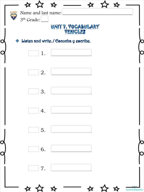 3rd G. Unit 7. Vocabulary. Spelling practice. Interactive worksheet ...
