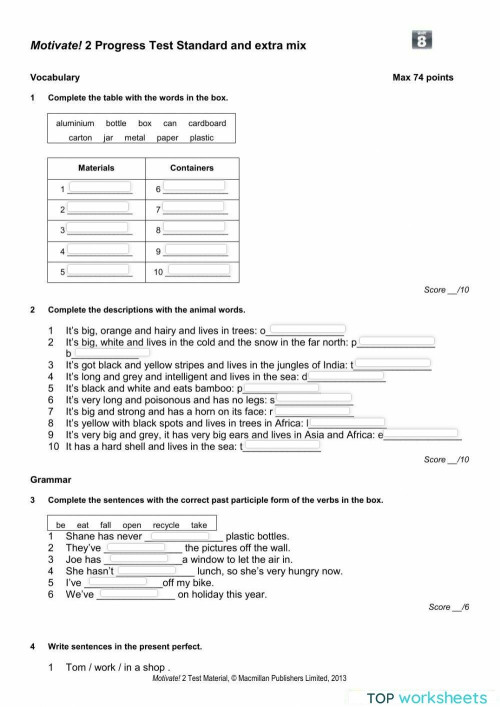 Motivate 2, Unit 8 Test. Interactive worksheet | TopWorksheets