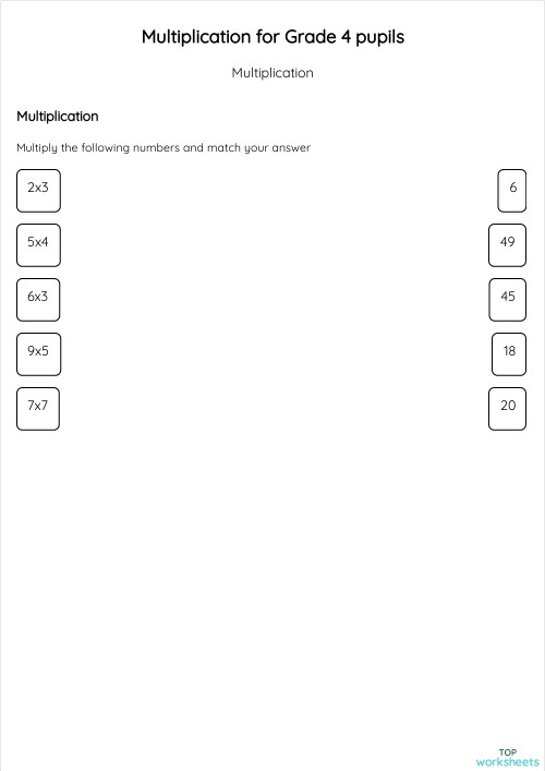 Multiplication for Grade 4 pupils. Interactive worksheet | TopWorksheets