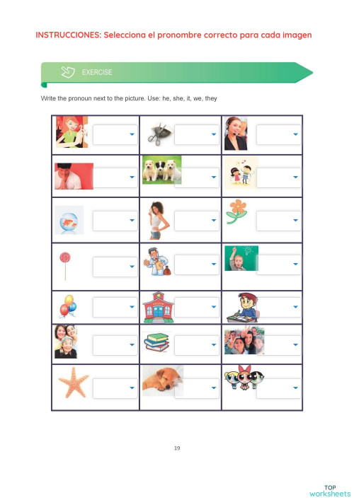 2. Pronombres personales (pp. 19-20). Ficha interactiva | TopWorksheets