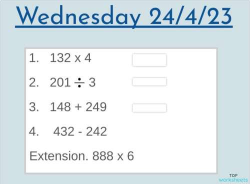 5 A Day 24/4/23. Interactive worksheet | TopWorksheets
