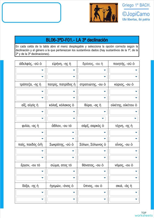 BL06-3ªD-F01.- La 3ª declinación - Opción correcta declinación y género ...