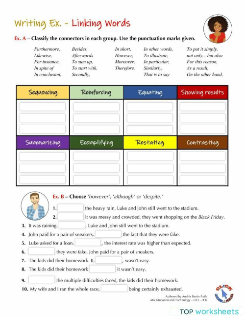 Writing Ex. - Linking Words. Interactive worksheet | TopWorksheets