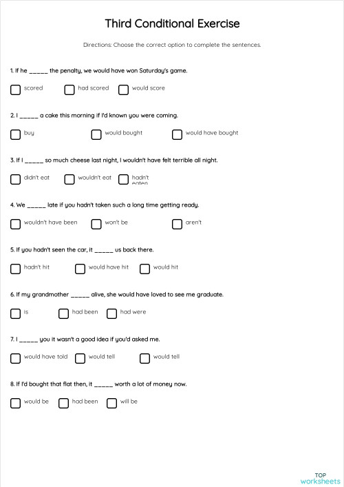 Third Conditional Exercise. Interactive worksheet | TopWorksheets