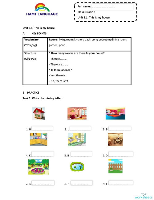 ESL03_Unit 6.1: This is my house. Interactive worksheet | TopWorksheets