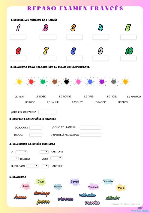 Francés repaso verbo. Ficha interactiva | TopWorksheets