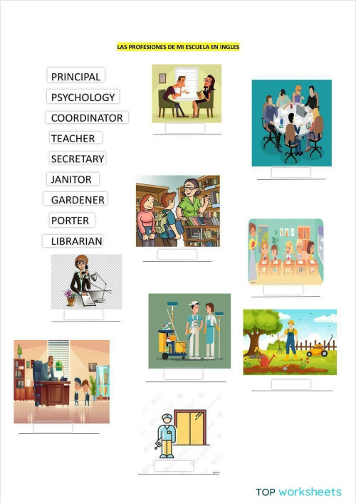 las profesiones de mi escuela en ingles. Interactive worksheet ...
