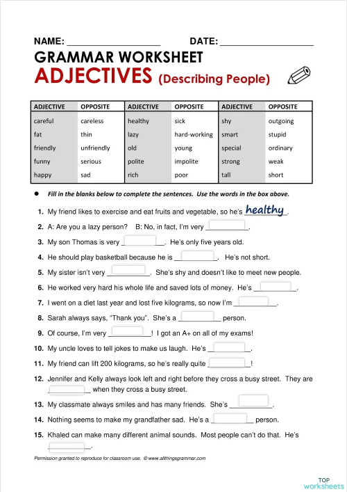 WS - worksheet-adjpeople. Interactive worksheet | TopWorksheets