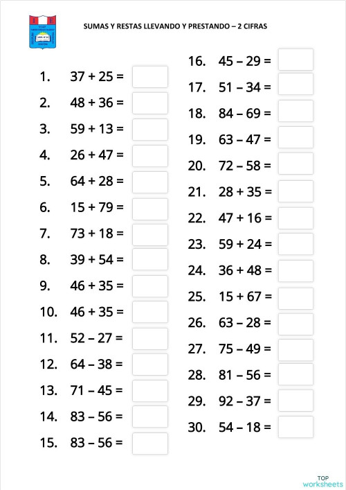 Sumas con canje. Ficha interactiva | TopWorksheets
