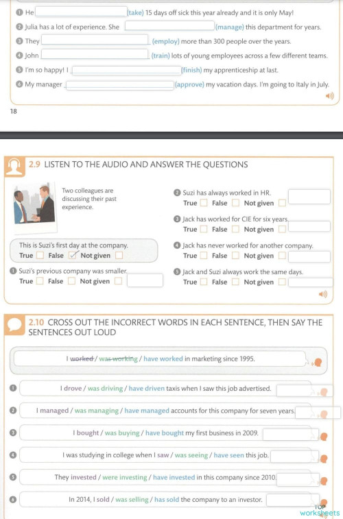 past simple, continuous and present perfect. Interactive worksheet | TopWorksheets