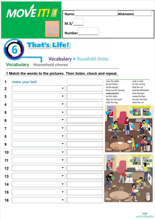 C2 household chores. Interactive worksheet | TopWorksheets