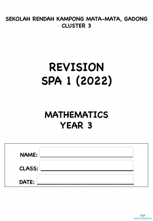 Revision SPA 1 (2022) Maths Yr3. Interactive worksheet | TopWorksheets