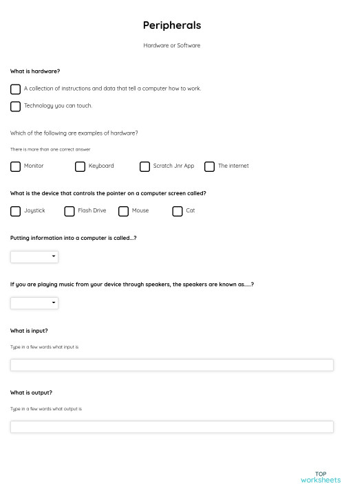 Peripherals. Interactive worksheet | TopWorksheets