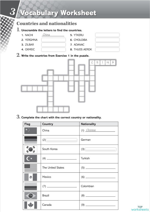 Worksheets countries and nationalities. Interactive worksheet ...