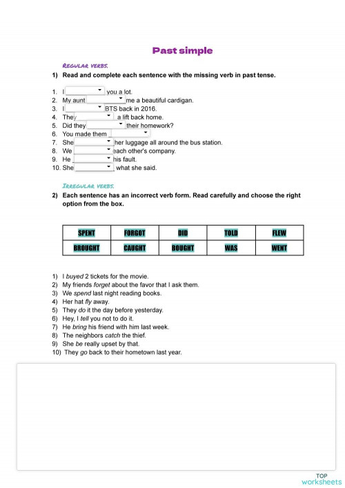 Past simple - regular and irregular verbs. Interactive worksheet | TopWorksheets