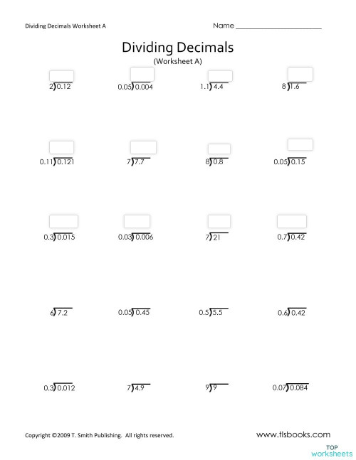 Dividing Decimals. Interactive worksheet | TopWorksheets
