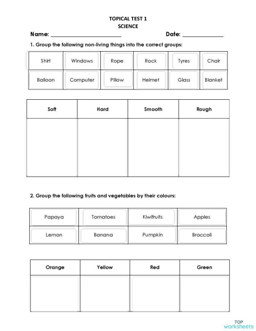 Science Topical Test 1. Interactive worksheet | TopWorksheets