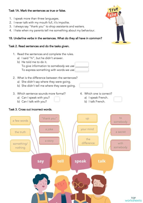 Say Tell Talk Speak. Interactive worksheet | TopWorksheets