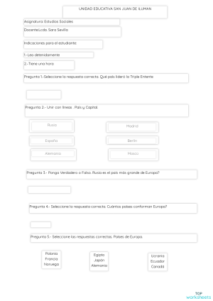 Prueba de Europa. Ficha interactiva | TopWorksheets
