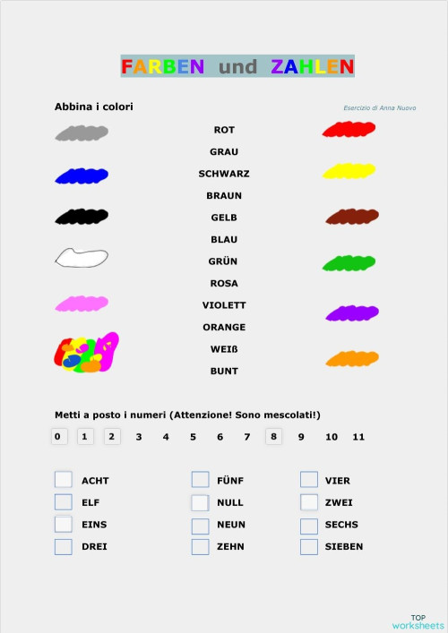 FARBEN und ZAHLEN. Scheda interattiva | TopWorksheets